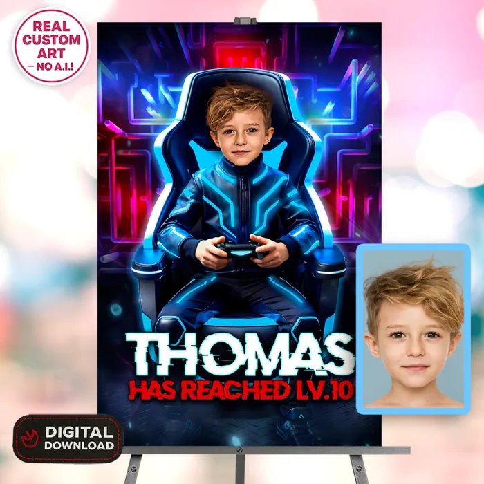 Gamer Birthday Welcome Sign With Photo - Ready in 24 hours.