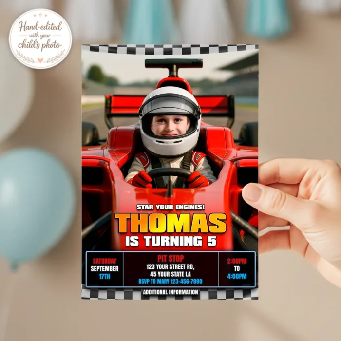 Personalized Grand Prix Birthday Invitation with Photo - Delivered in 24h