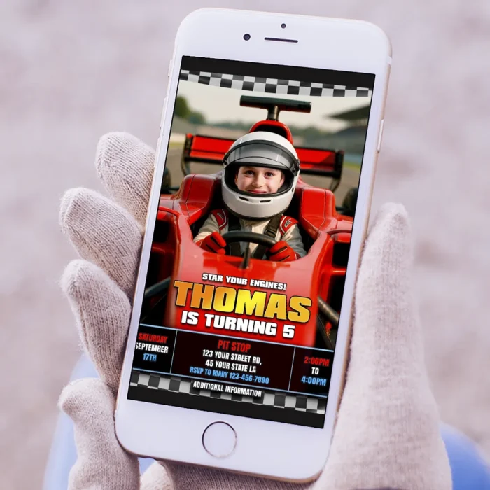Personalized Grand Prix Birthday Invitation with Photo - Delivered in 24h