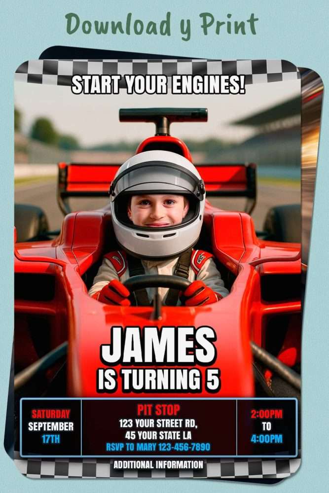 Personalized Grand Prix Birthday Invitation with Photo