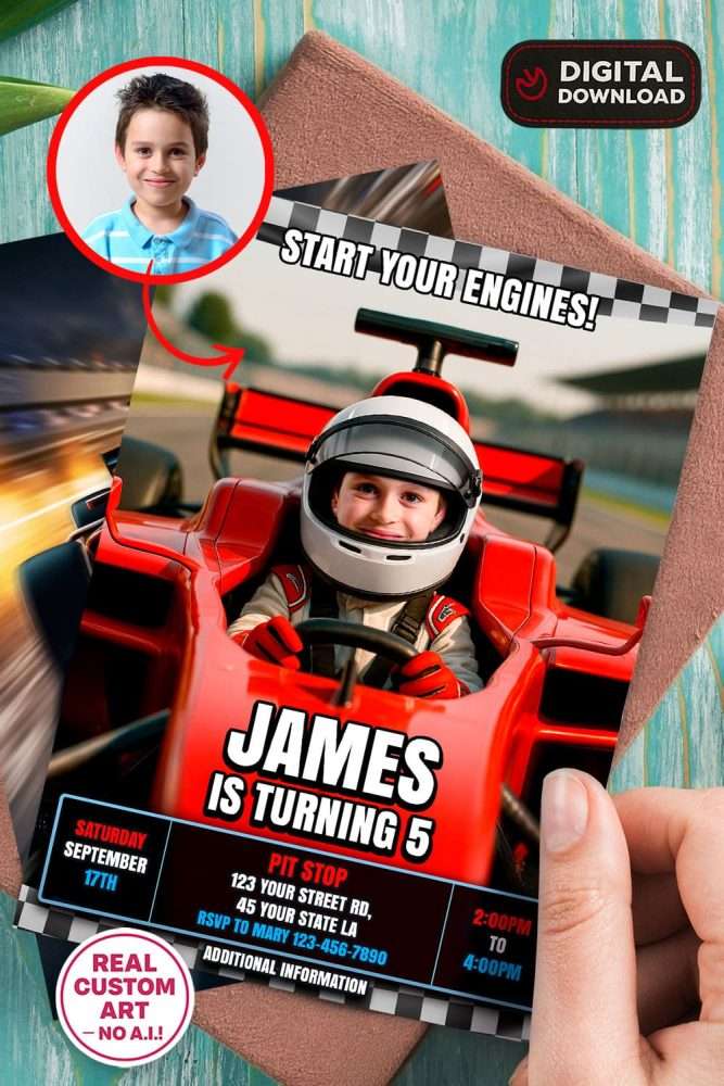 Personalized Grand Prix Birthday Invitation with Photo