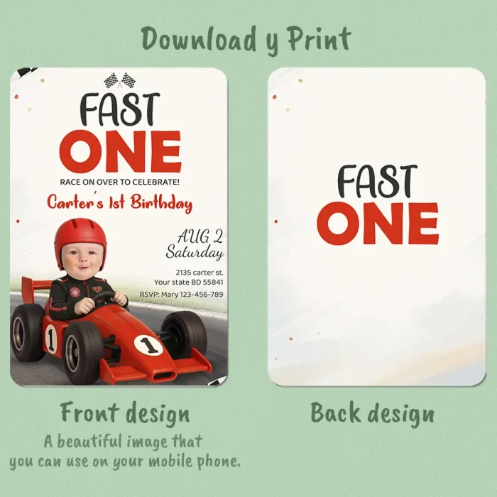 Custom Fast One Birthday Photo Invitation - 24h Delivery.