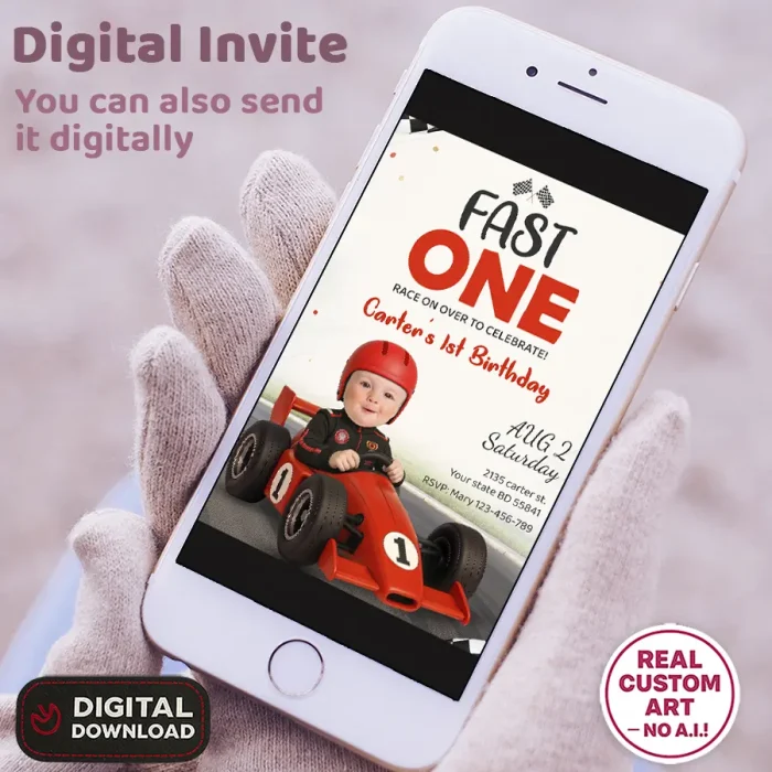 Custom Fast One Birthday Photo Invitation - 24h Delivery.